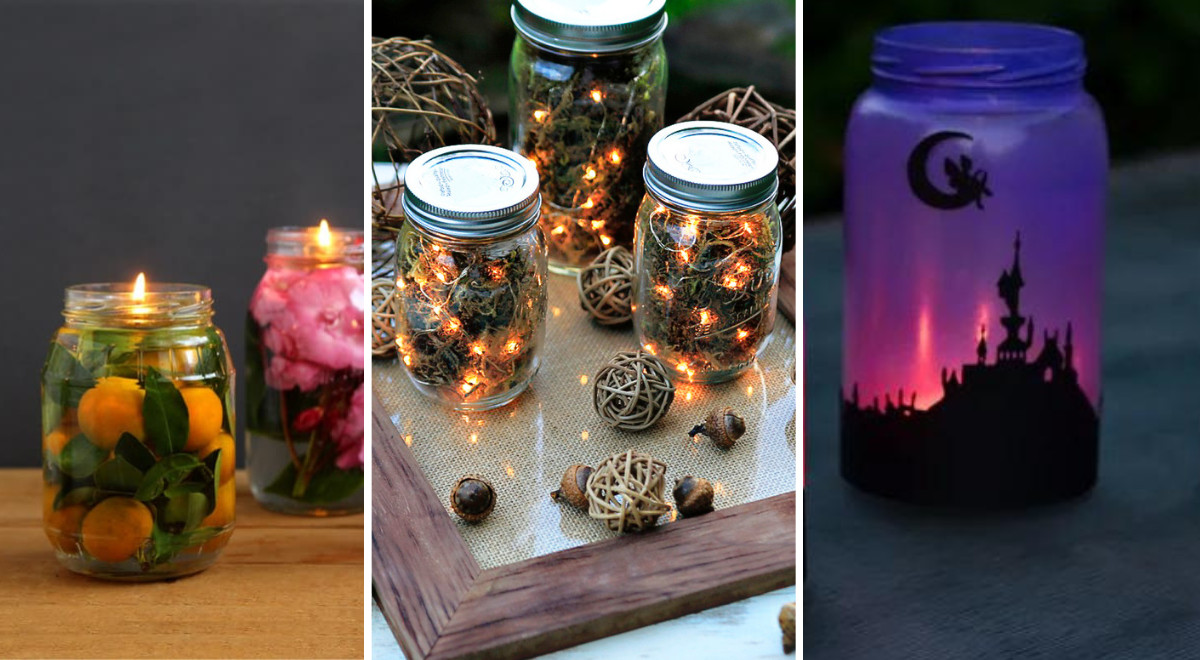 Återvinn glasburkar för att göra söta lyktor att ha både inomhus och ...