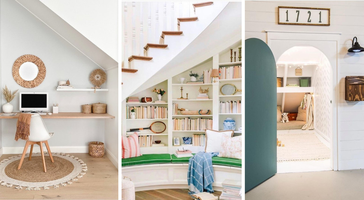 Attractive and functional spots under the stairs: 16 creative projects to exploit these empty ...